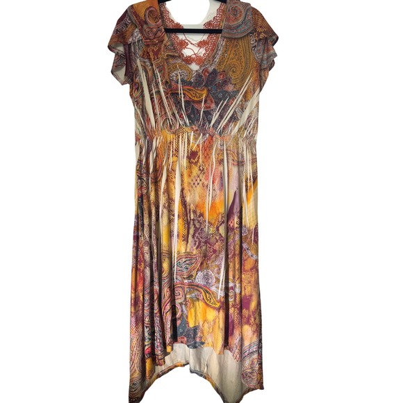 ONE WORLD | Dresses | One World Maxi Dress Paisley Print Crochet Trim ...